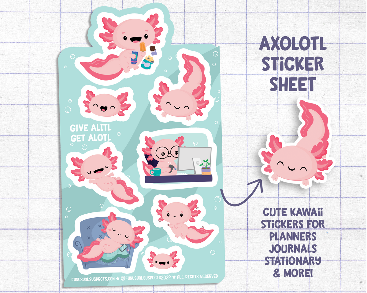 Axolotl Sticker Sheet – FunUsualSuspects