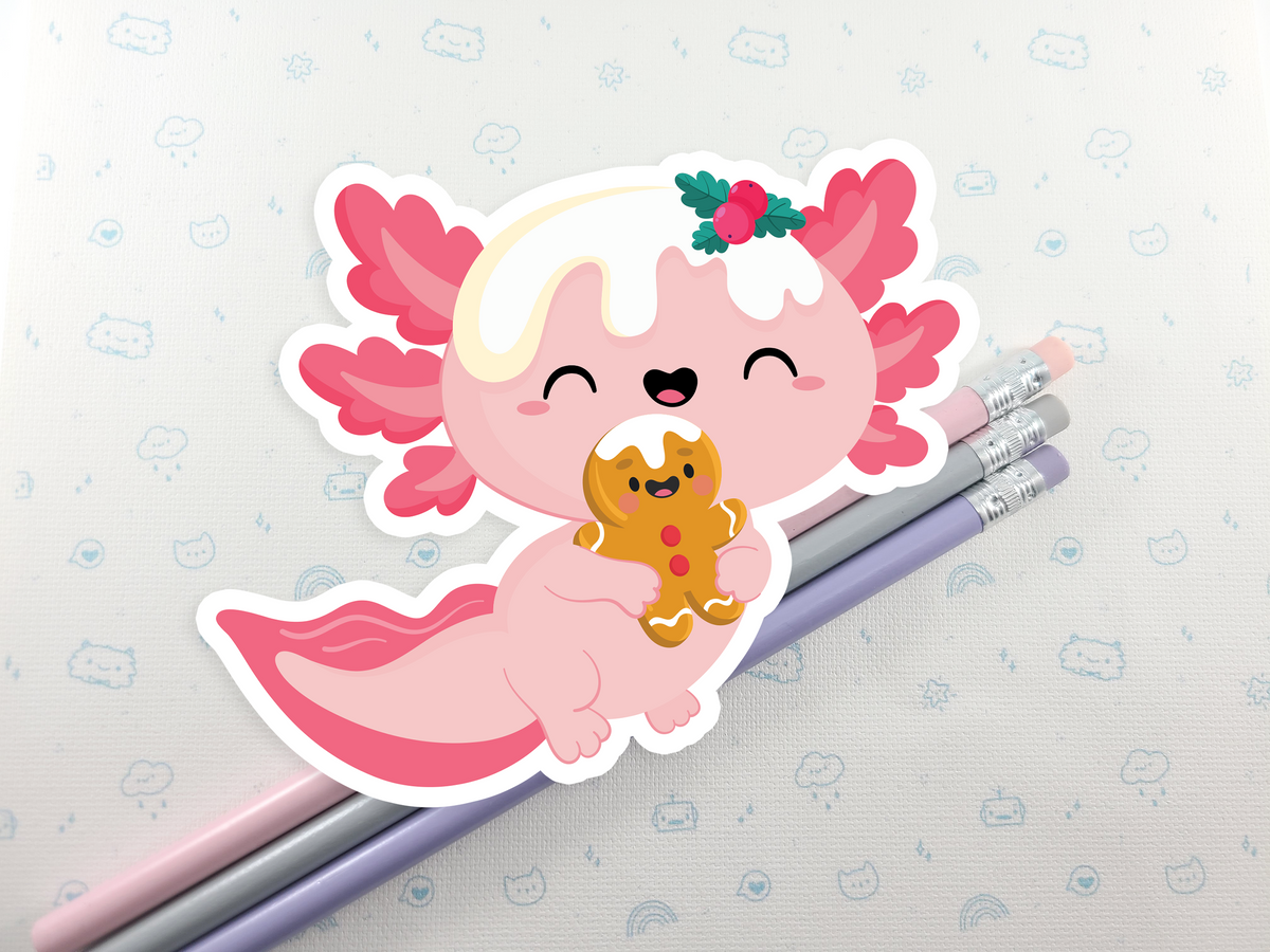 Axolotl with Gingerbread Sticker – FunUsualSuspects