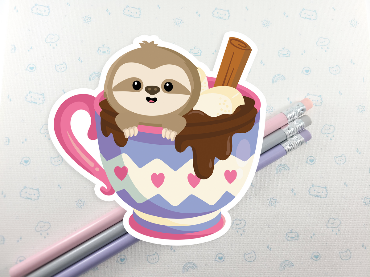 Hot Chocolate Sloth Sticker – FunUsualSuspects